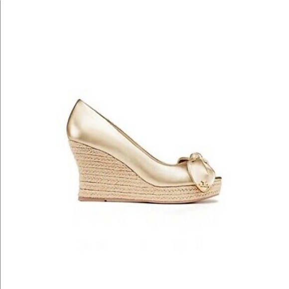 Shoes | Tory Burch Womens Dory Gold Espadrille Wedges | Poshmark